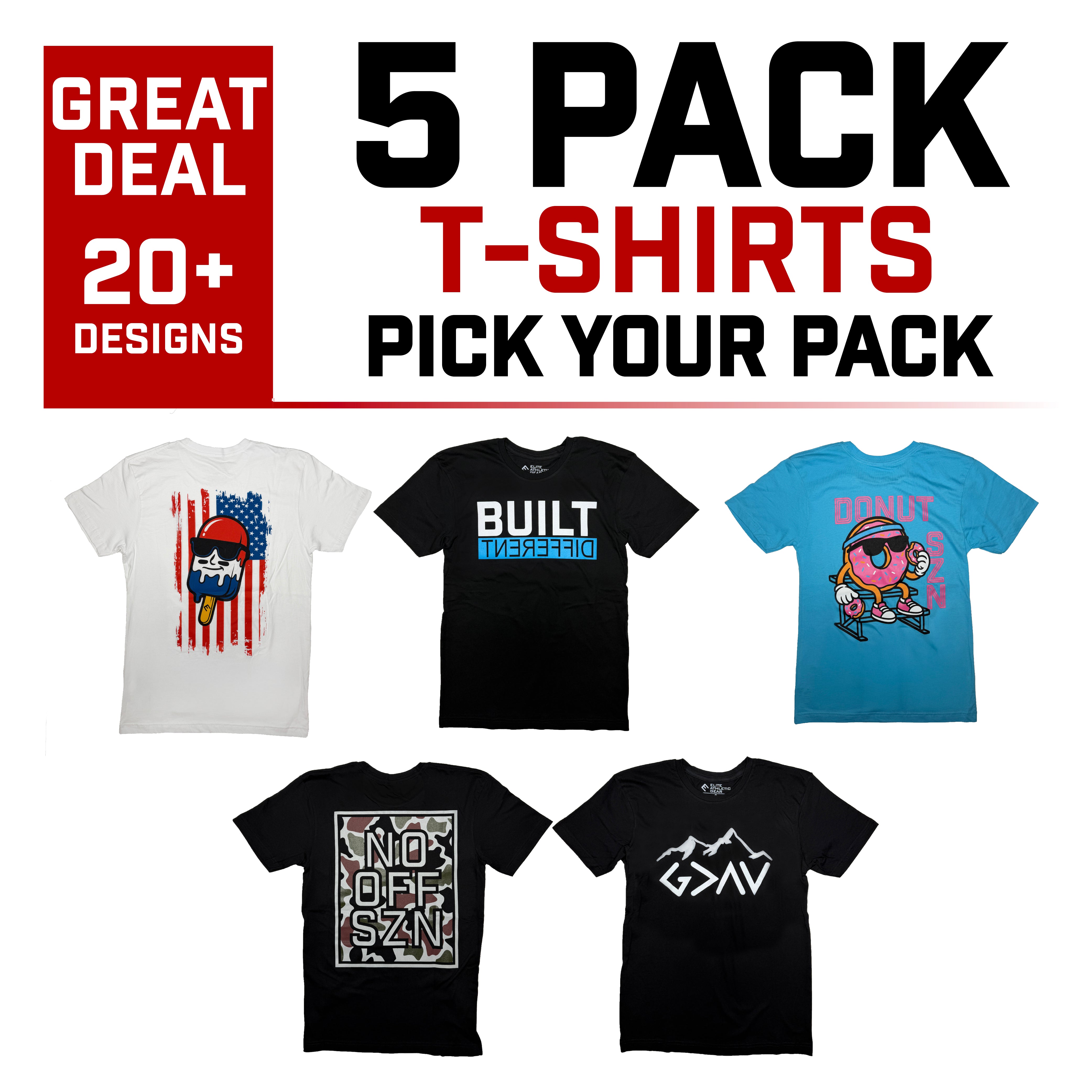 5 Pack T-Shirts | Pick Your Pack – Elite Athletic Gear